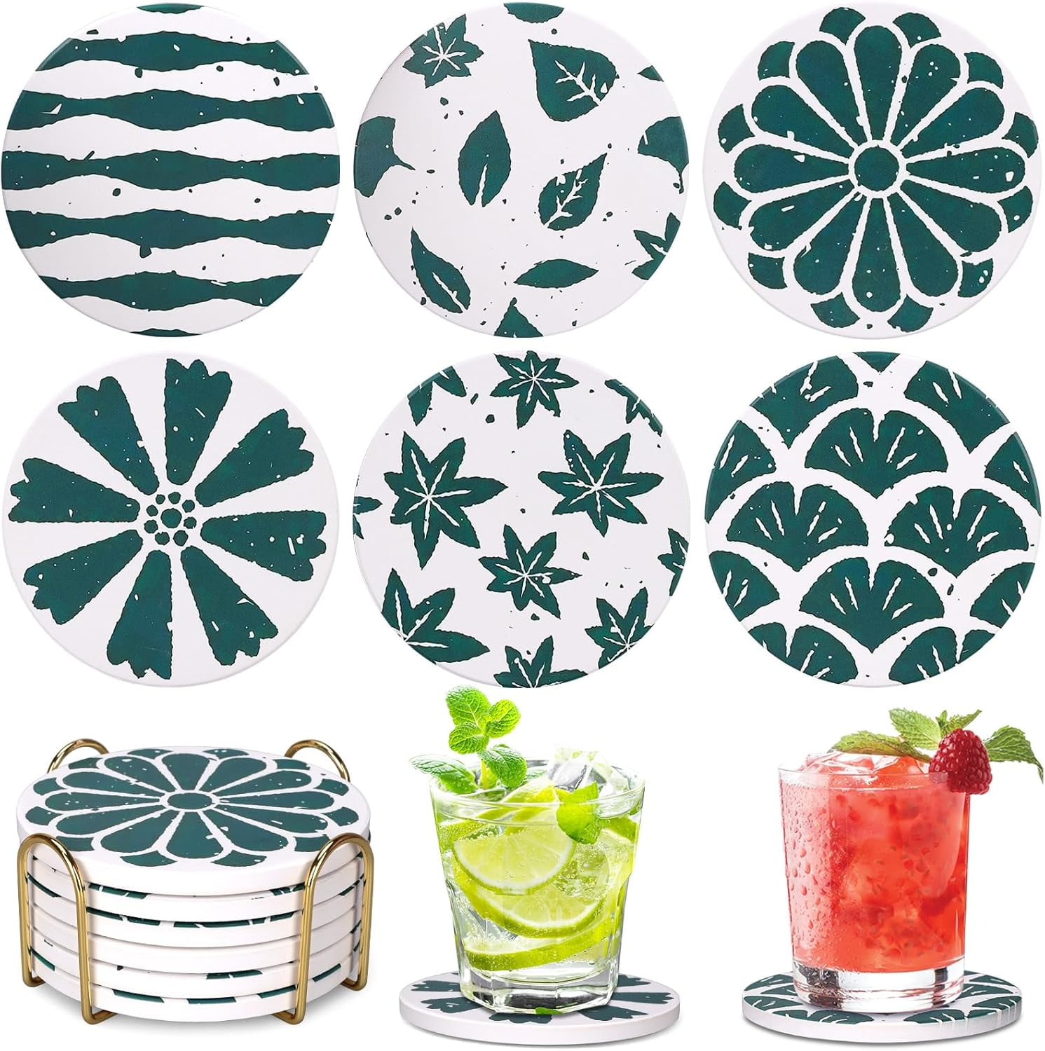 Absorbent Coasters Set of 6Round Ceramic Coasters for Drinks Modern ...