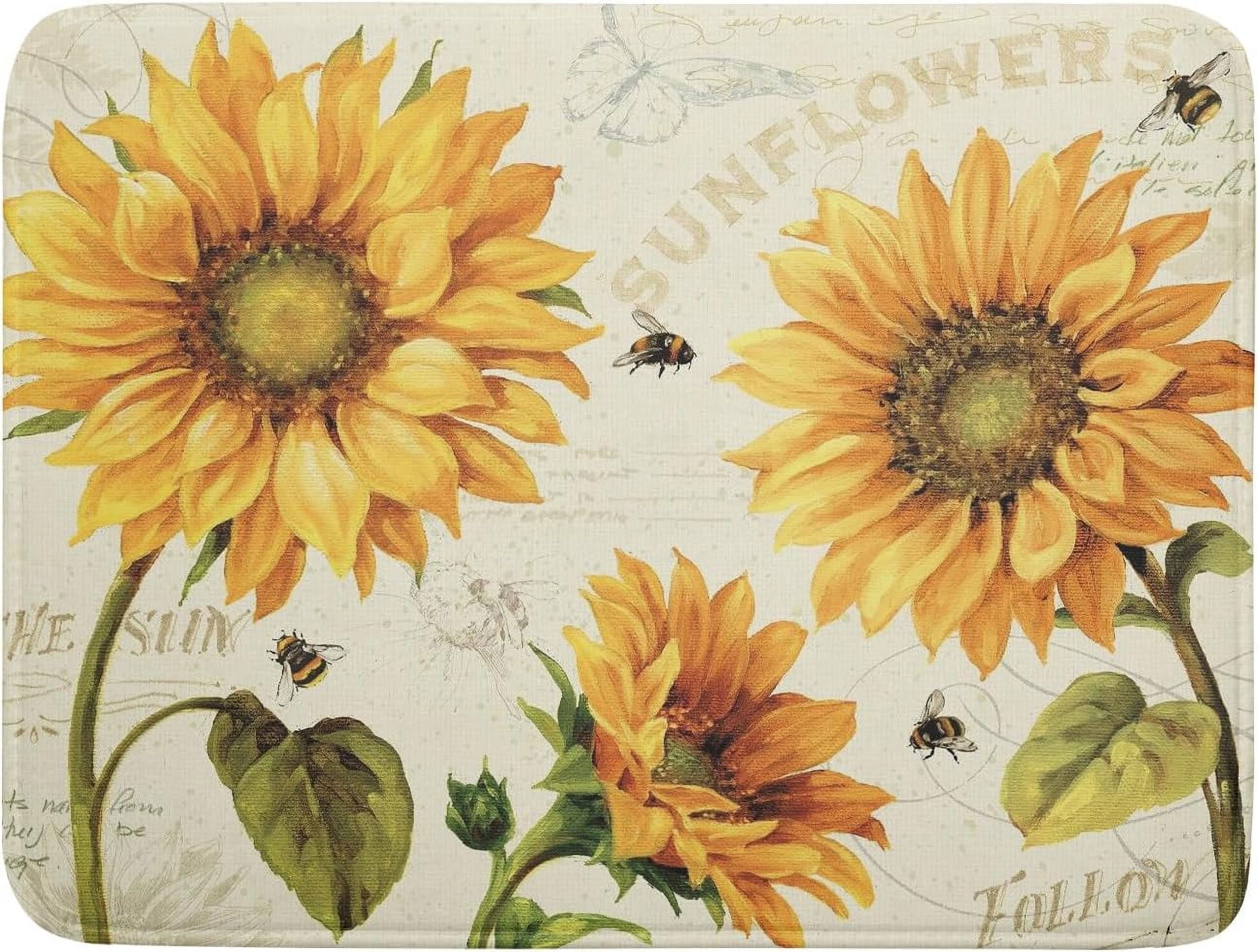Absorbent Dish Drying Mat for Kitchen Counter 18x24 Inch Bee Sunflower ...