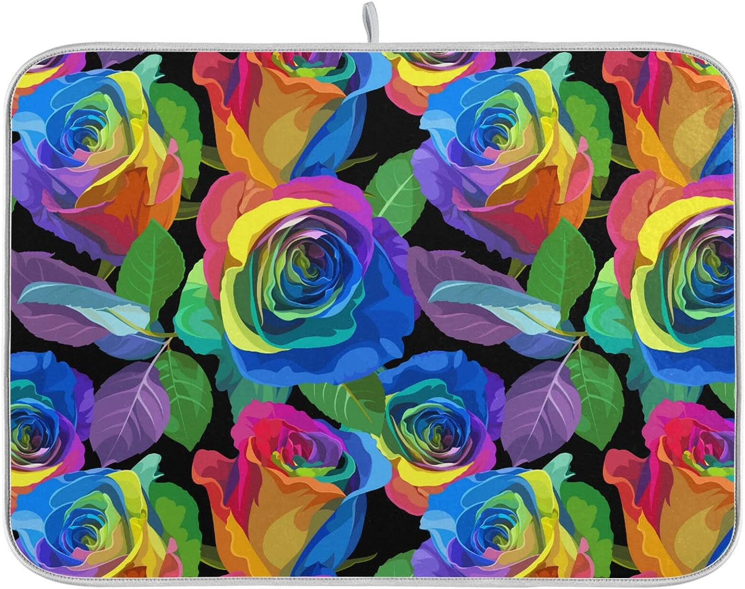 Absorbent Dish Drying Mat for Kitchen Counter - Colorful Rose Vintage ...