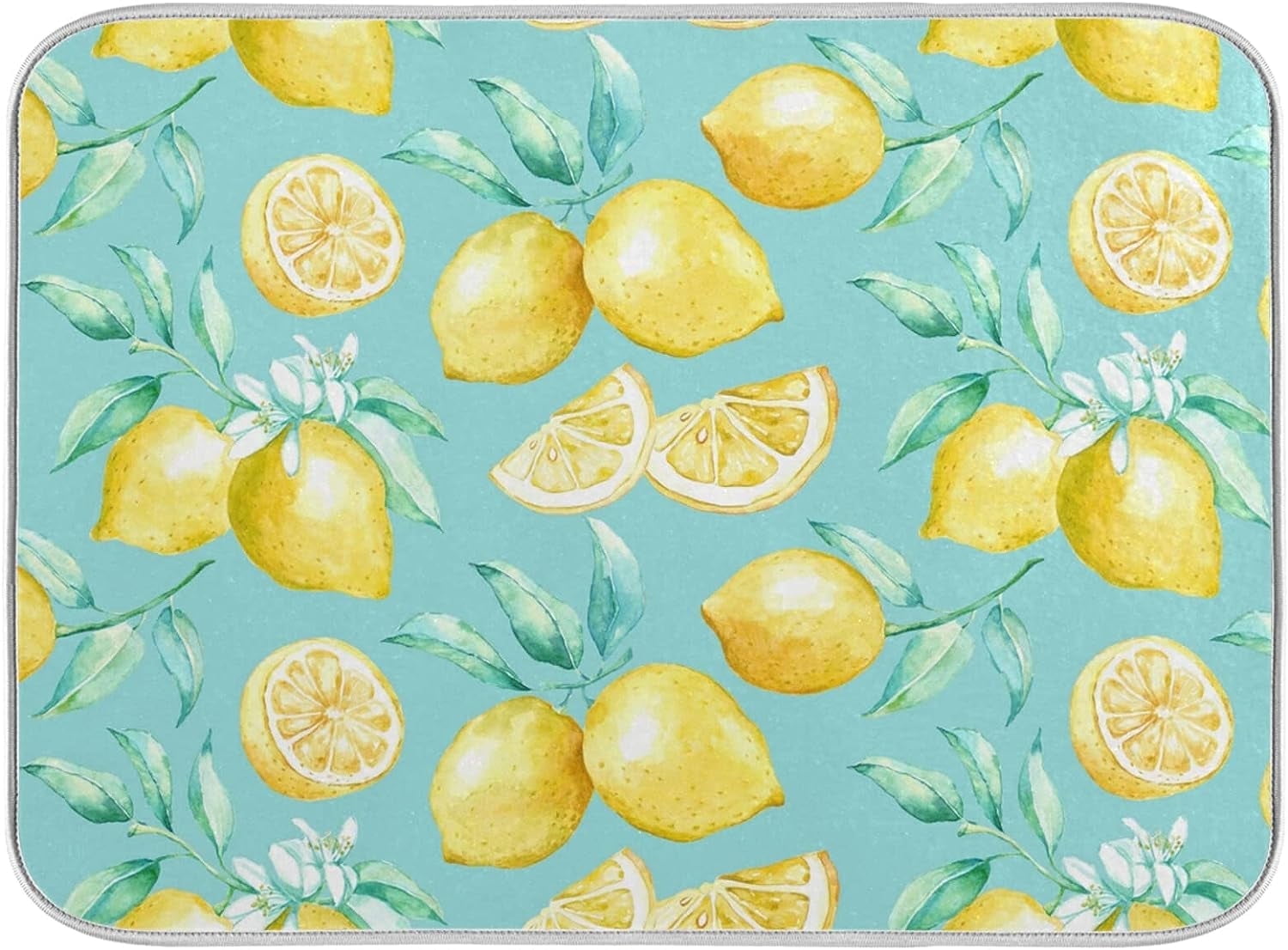 Absorbent Dish Drying Mat for Kitchen Counter - Yellow lemon teal ...