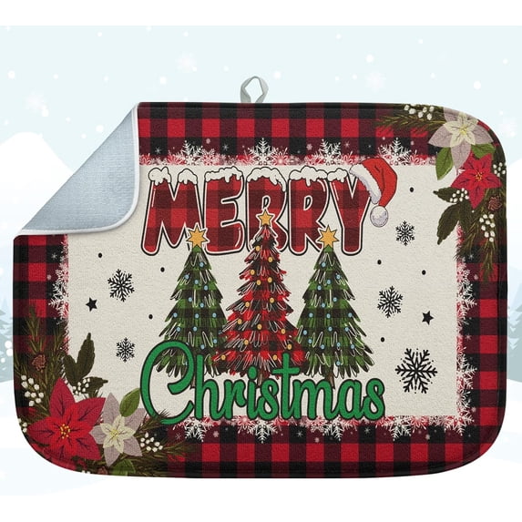 Absorbent Dish Drying Mat, Merry Christmas Microfiber Pad for Kitchen ...