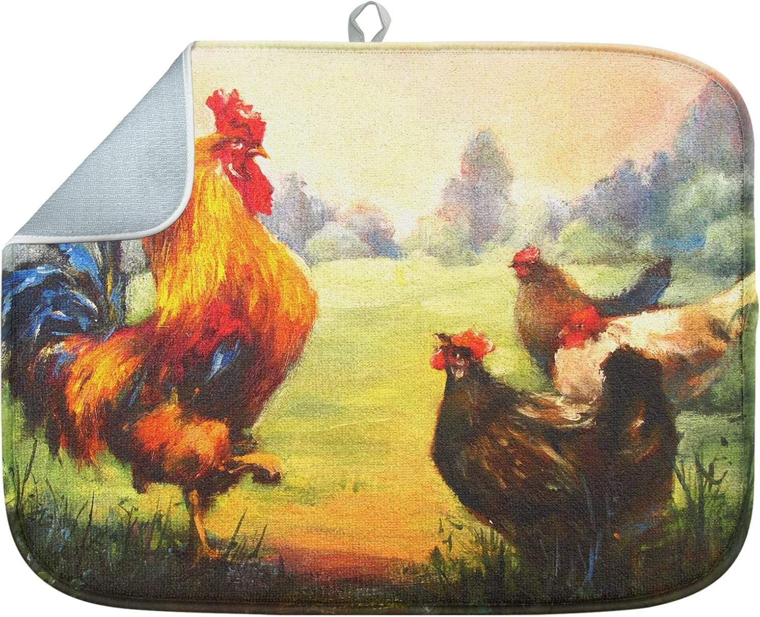 Absorbent Dish Drying Mat, Multicolor Oil Realistic Rooster Chickens ...