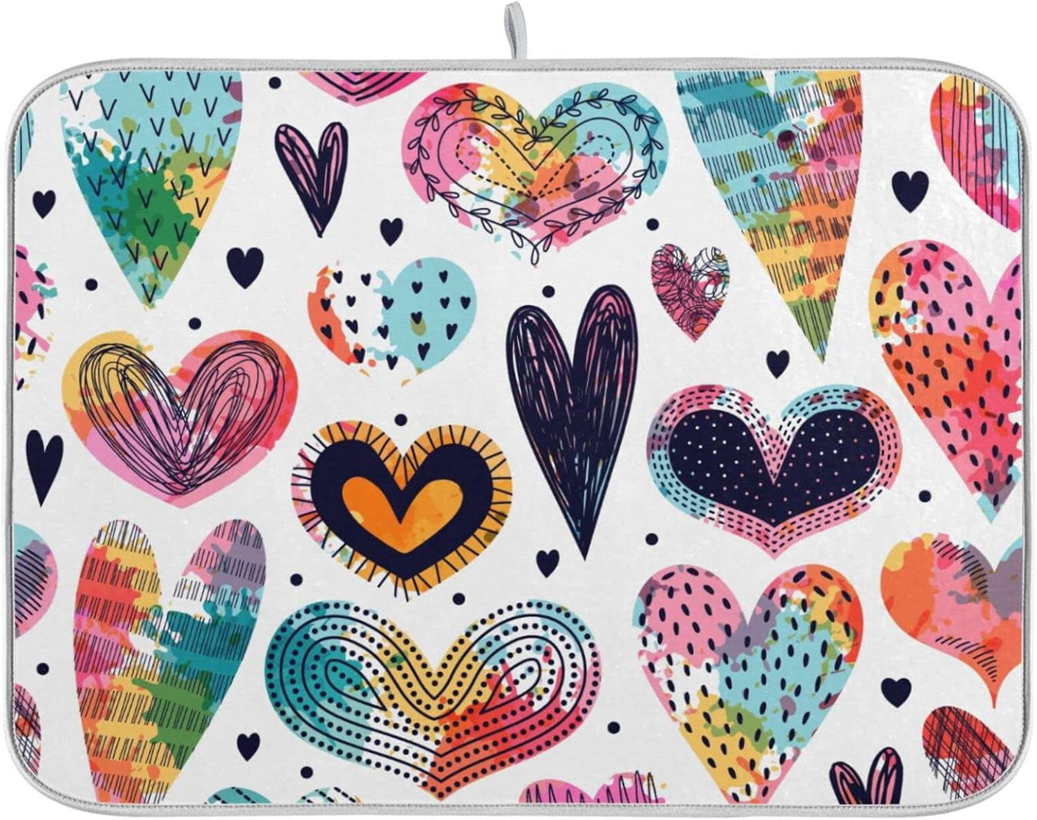 Absorbent Dish Drying Mat for Kitchen Counter - Cute Hearts Colorful ...