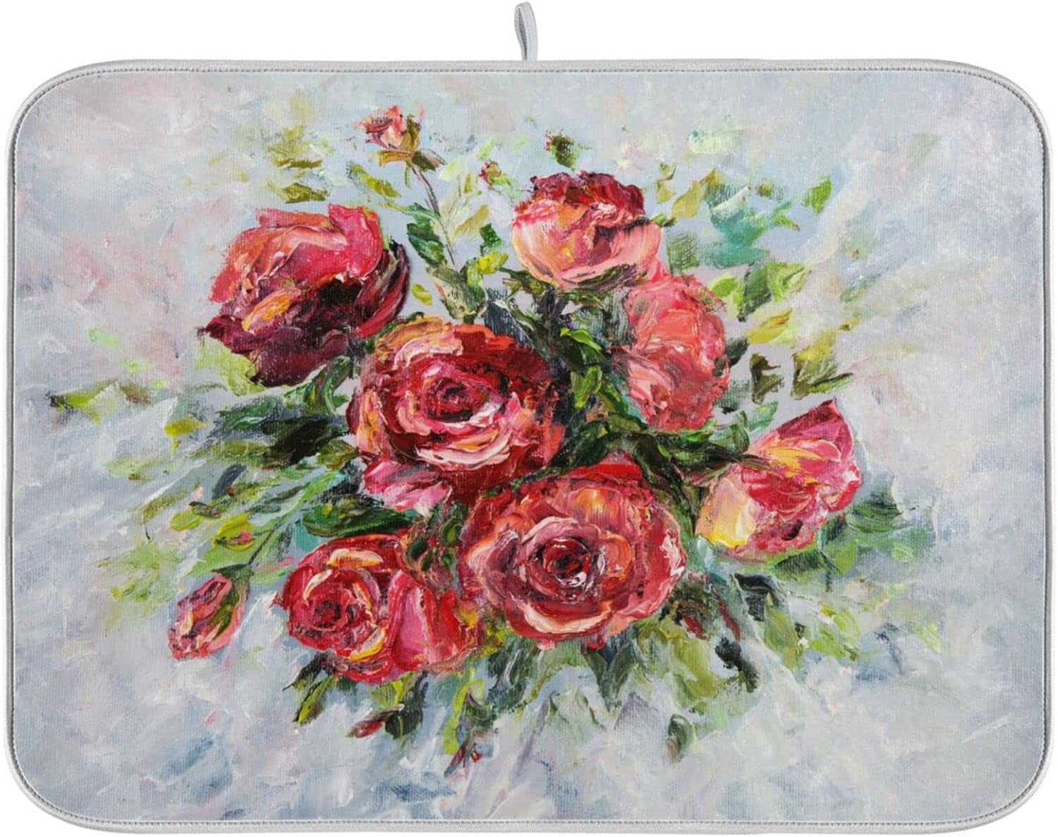 Absorbent Dish Drying Mat for Kitchen Counter - Red Rose Oil Painting ...
