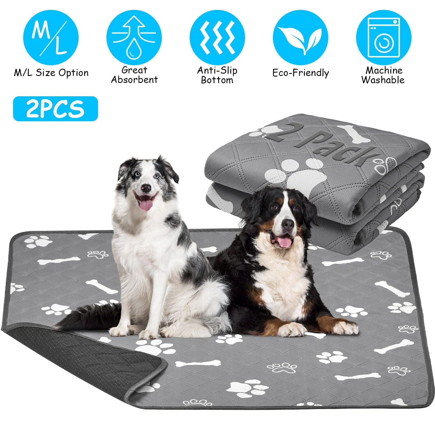 Absorbent Dogs Pee Pads 2 Pack Superior Reusable Puppy Pet Training ...