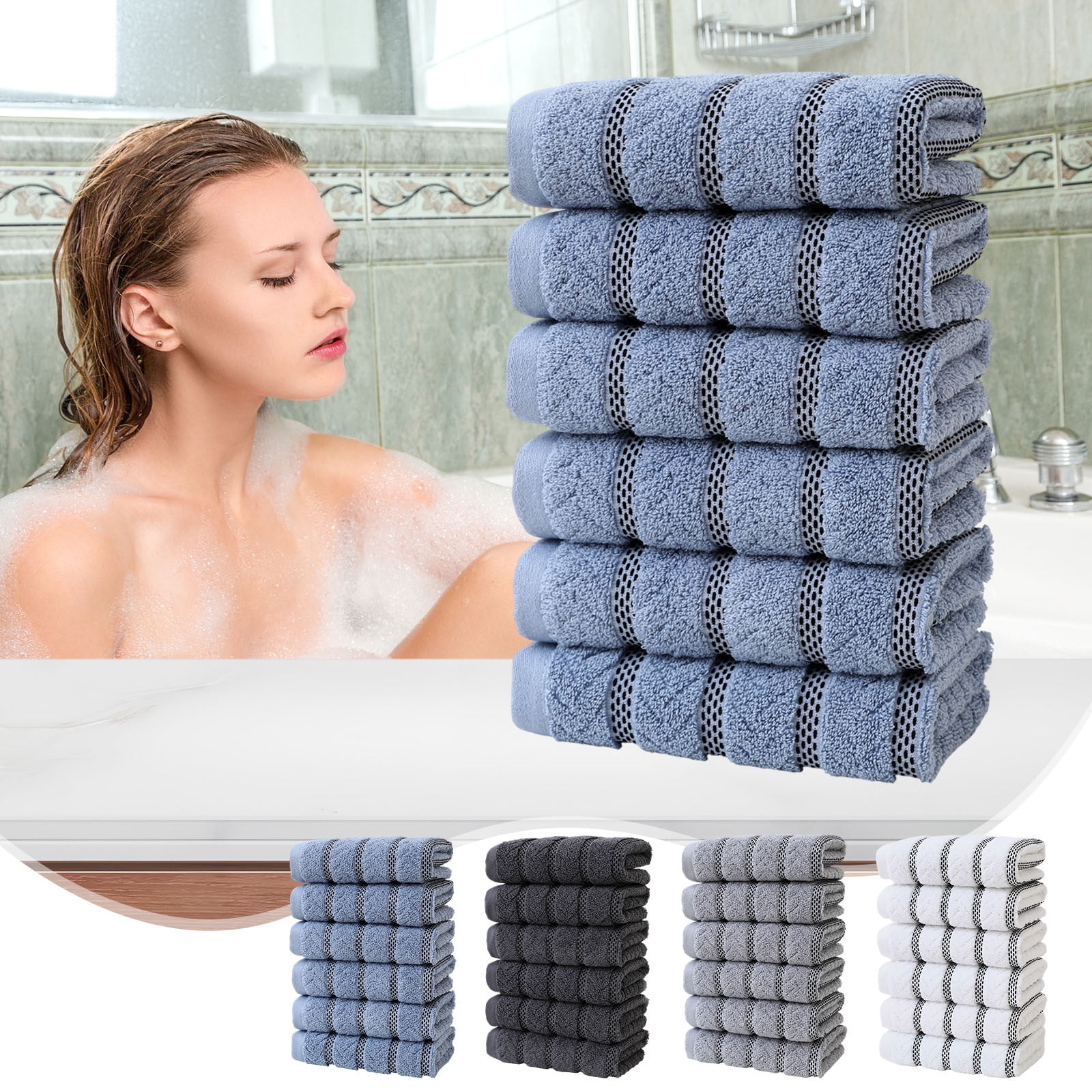 Absorbent Face Towels,Soft Washcloths,6-Piece Set,Cotton Blend Material ...