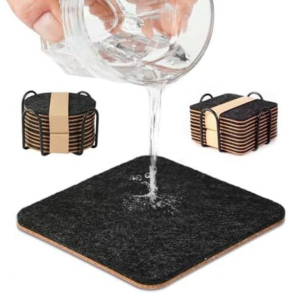 Absorbent Felt Cork Coasters for Drinks with Holder, Large Absorbing ...