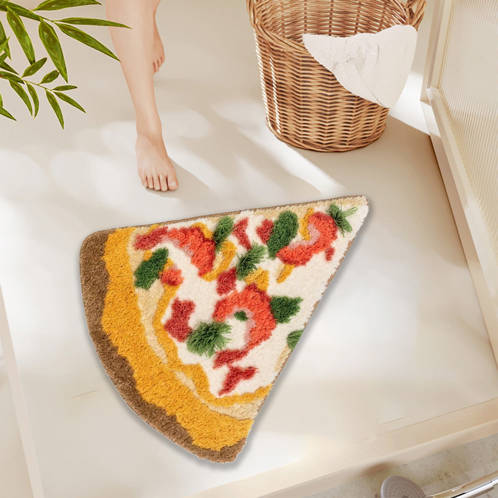Absorbent Foot Mat Footrest Pizza Shape Plush Carpet,Bathroom Non Slip ...