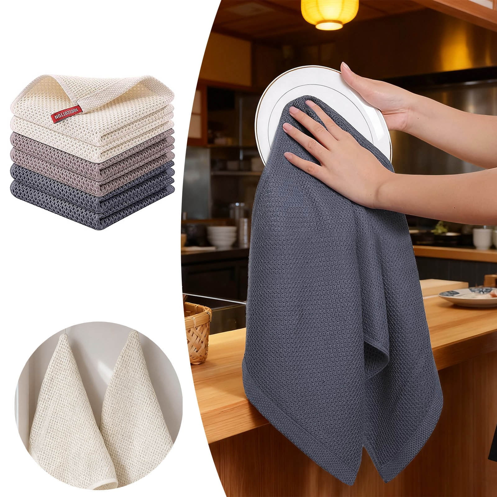 Absorbent Kitchen Dish Cleaning Towels, 6 Count Set, White Fabric, 11.8 ...