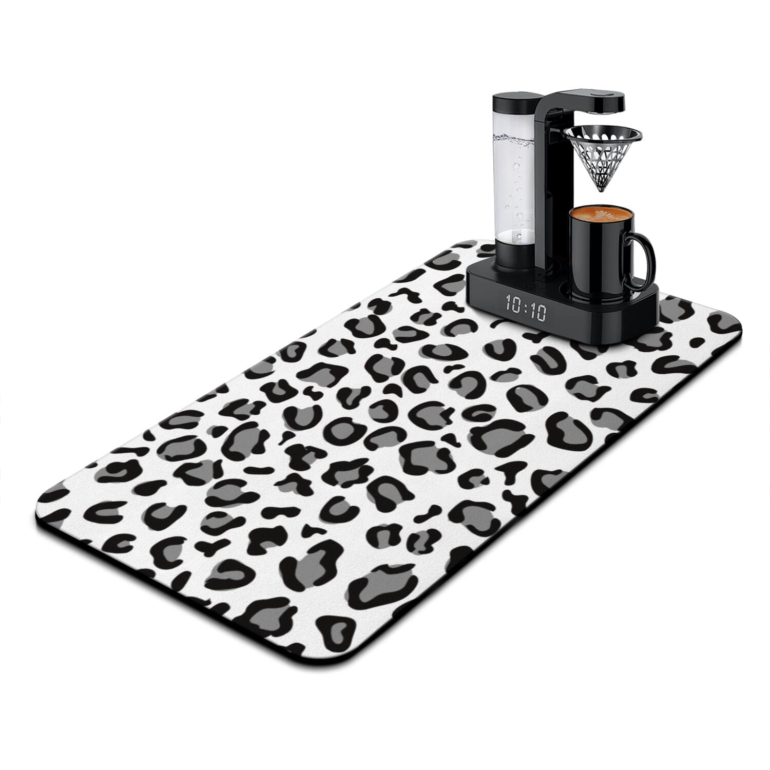 Absorbent Leopard Pattern Coffee Mat, Heat-Resistant Dish Drying Pad ...