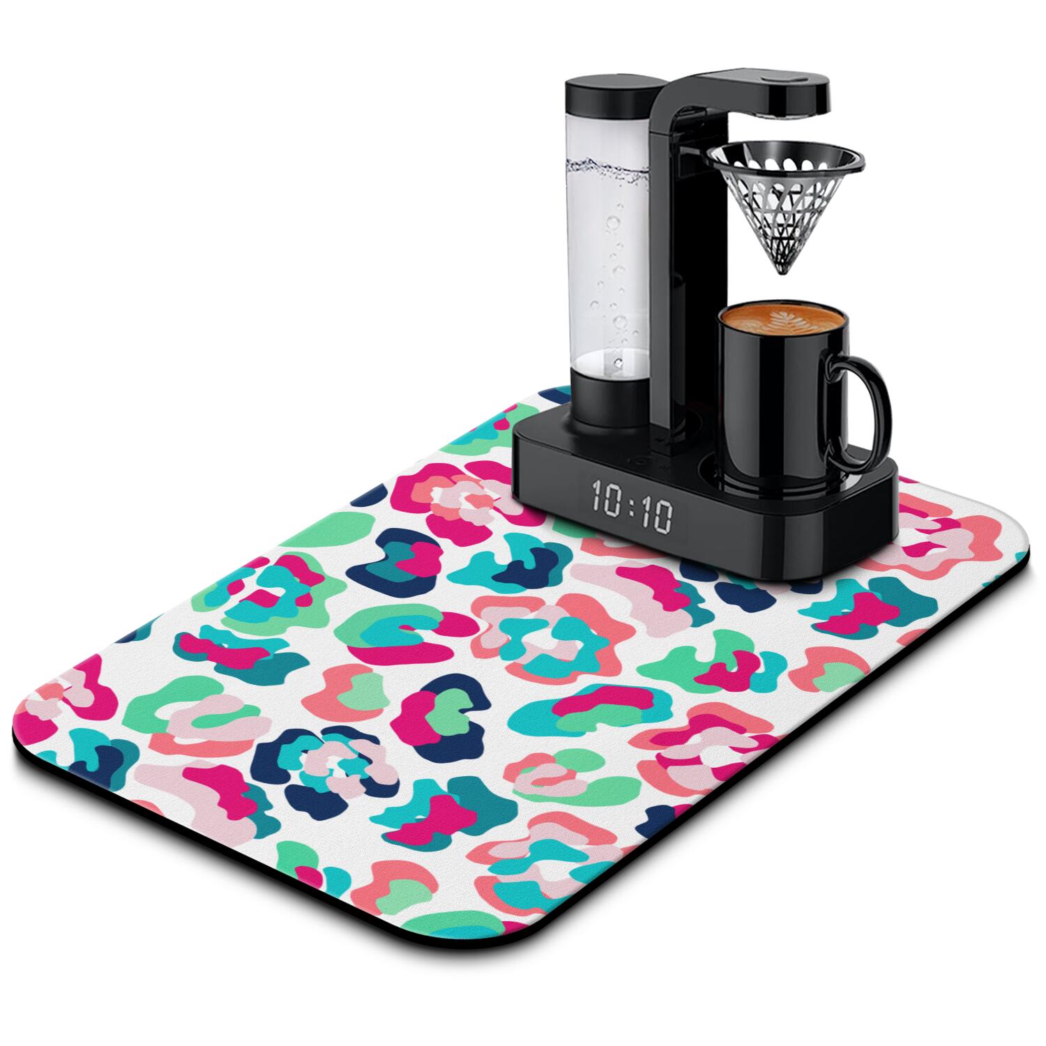 Absorbent Leopard Spots Dish Drying Mat Leak-Proof Diatom Mud Coffee ...