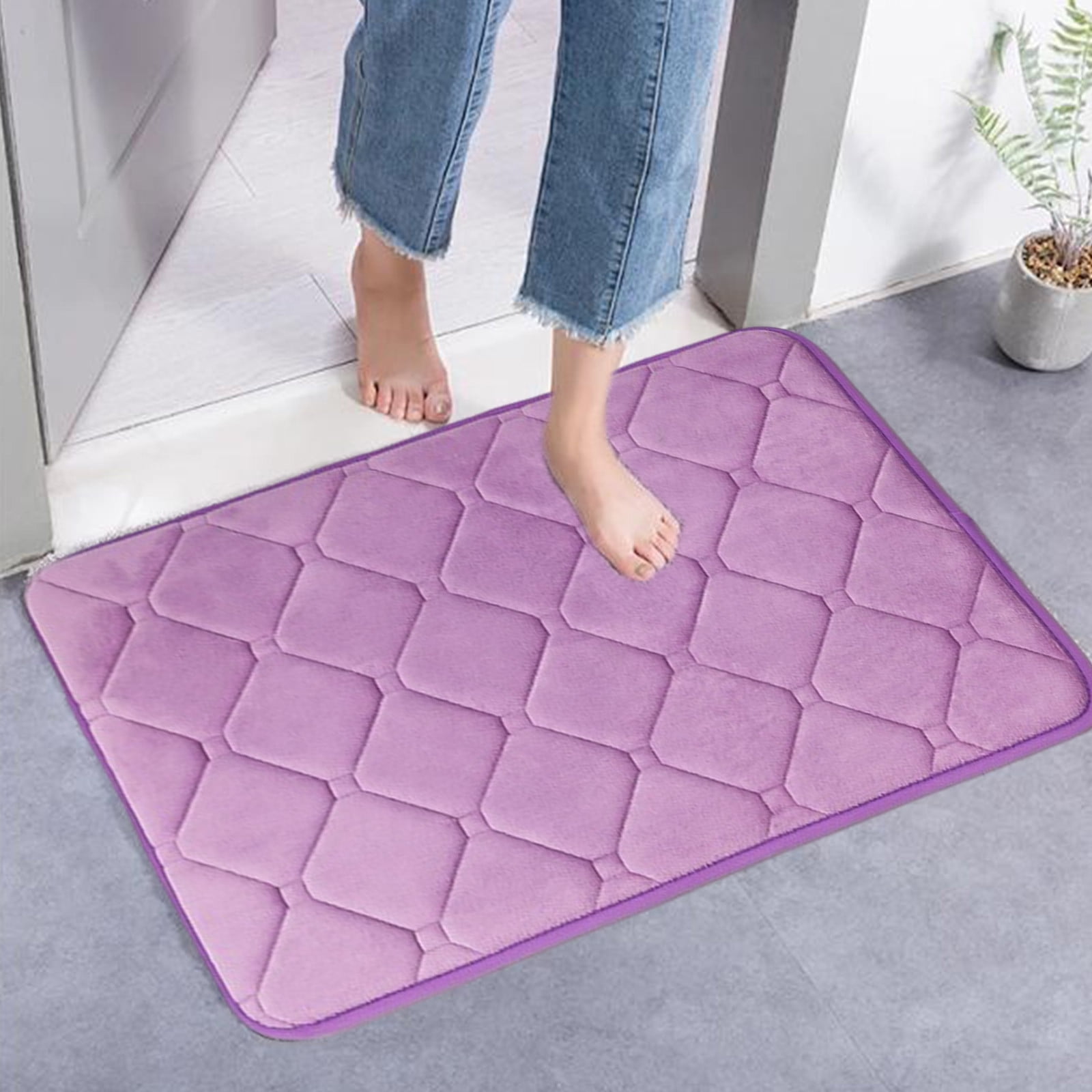 Absorbent Non-Slip Bath Mat Machine Washable Soft Velvet Foam Rug for ...