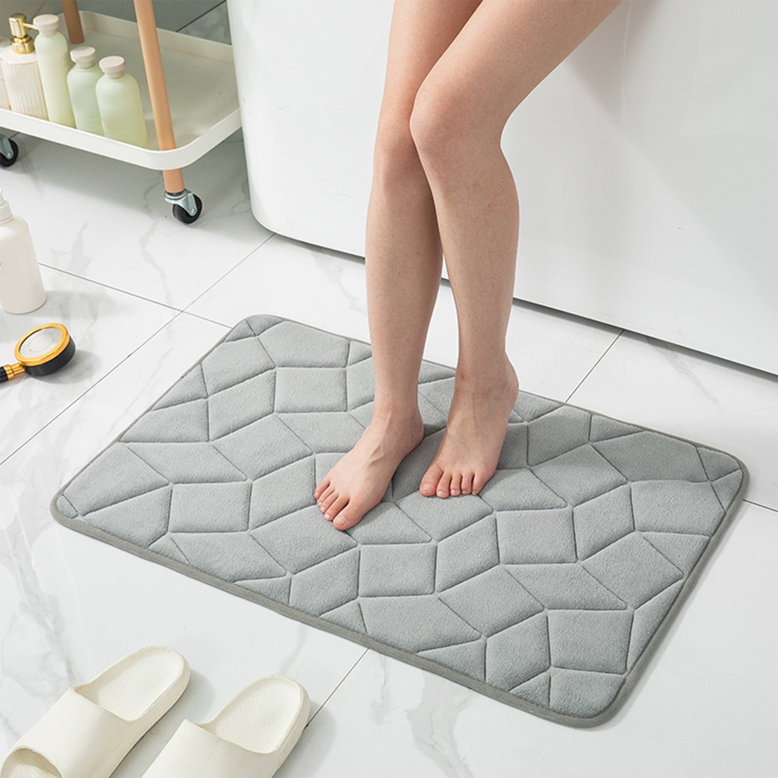 Absorbent Non-Slip Bathroom Floor Mat 15.74x23.62 Inches Gray Sponge ...