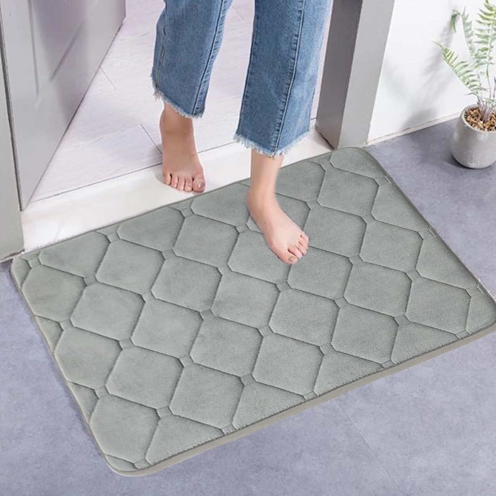 Absorbent Non-Slip Foam Bath Mat - Soft Velvet Microfiber for Bathroom ...