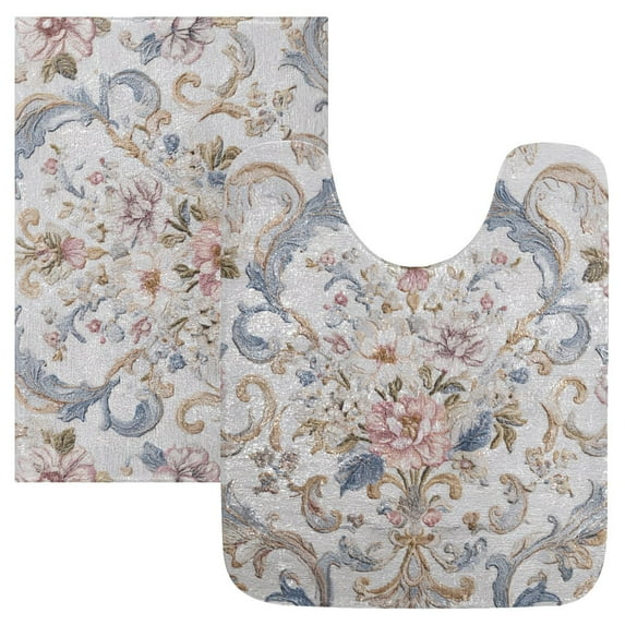 Absorbent Non Slip Ultra Soft Bath Mat And U-Shaped Contour Toilet Mat ...