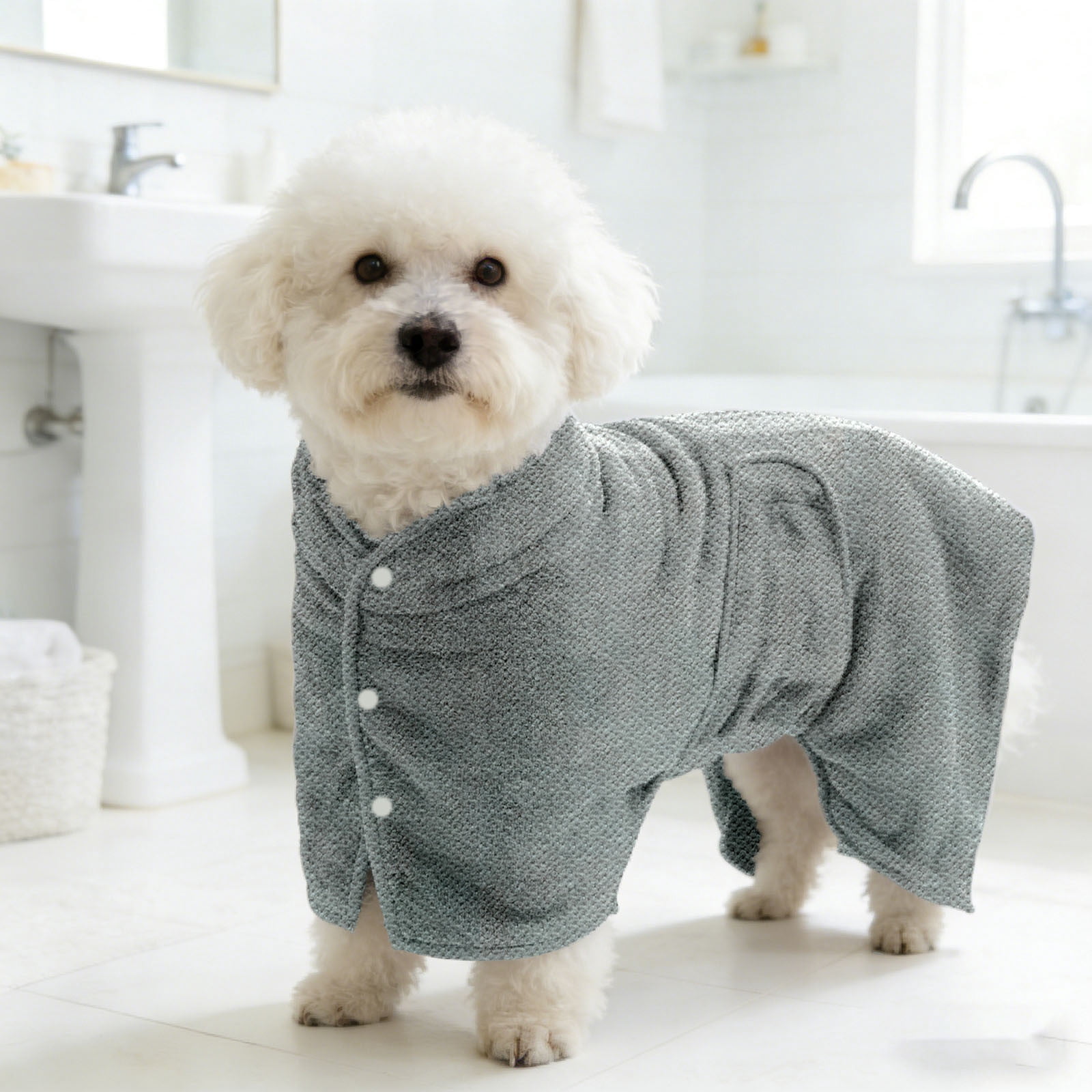 Absorbent Pet Bathrobe Quick Dry Dog Robe with Button Closure for Small ...