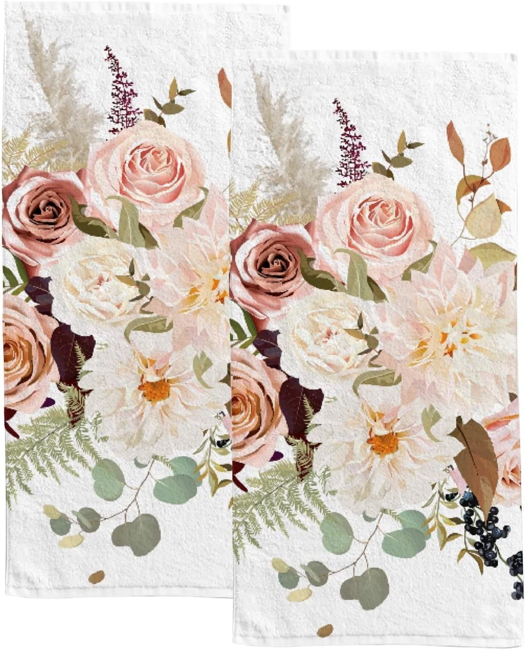 Absorbent Soft Hand Fingertip Towels, 2 Pcs Face Bath Towels Set Rose ...