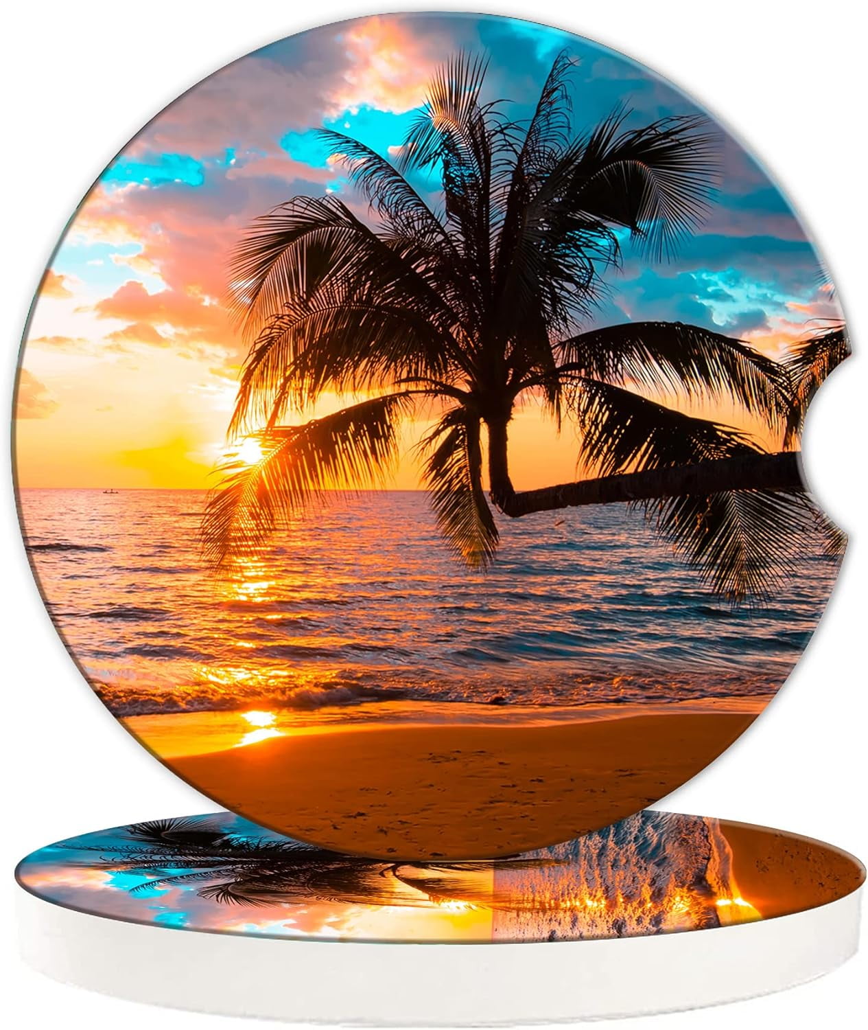Absorbent Sunset Car Coasters 2 Pack for Tropical Palm Trees Sea Beach ...
