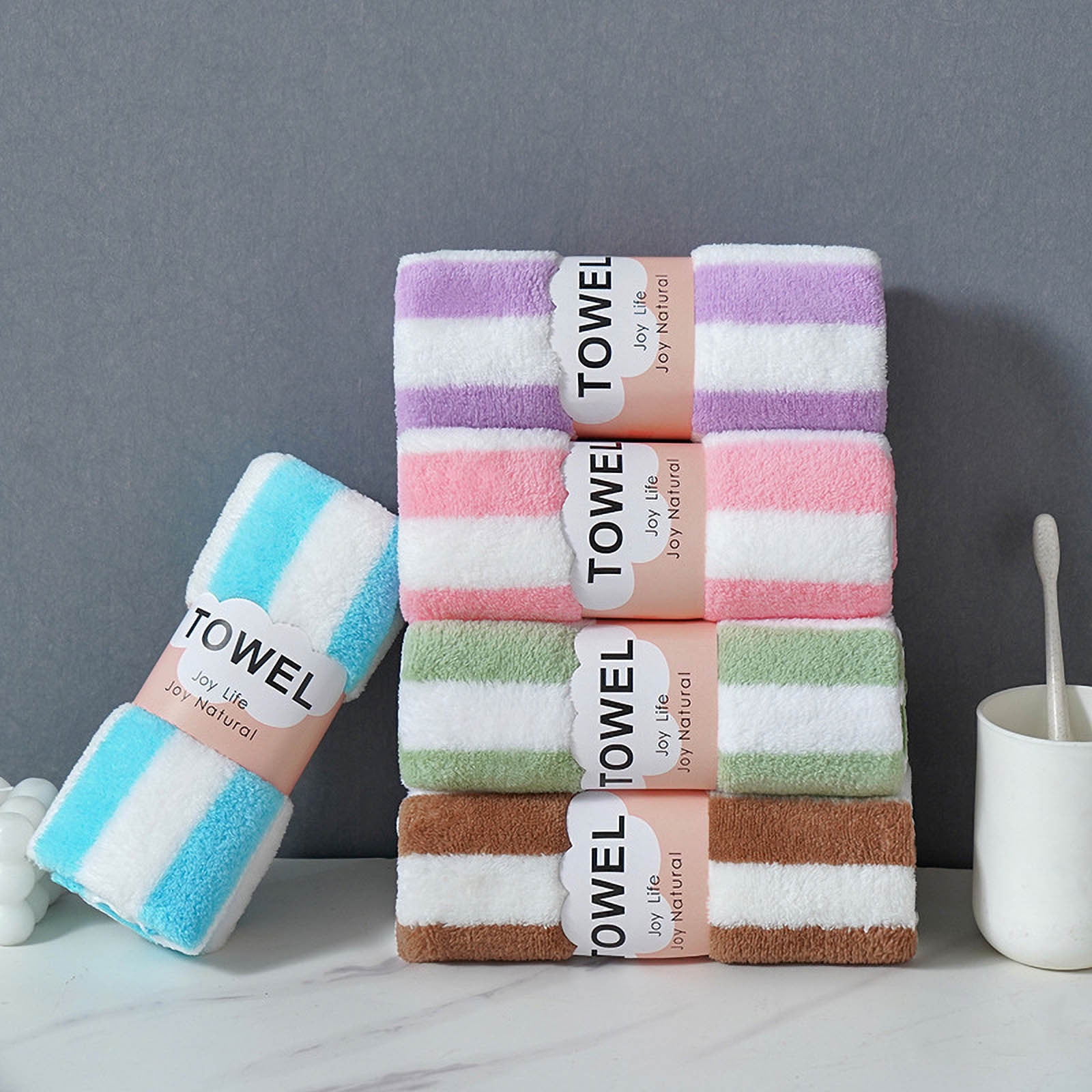 Absorbent Velvet Towel Set | Colorful Striped Face Wash Towels | Soft ...