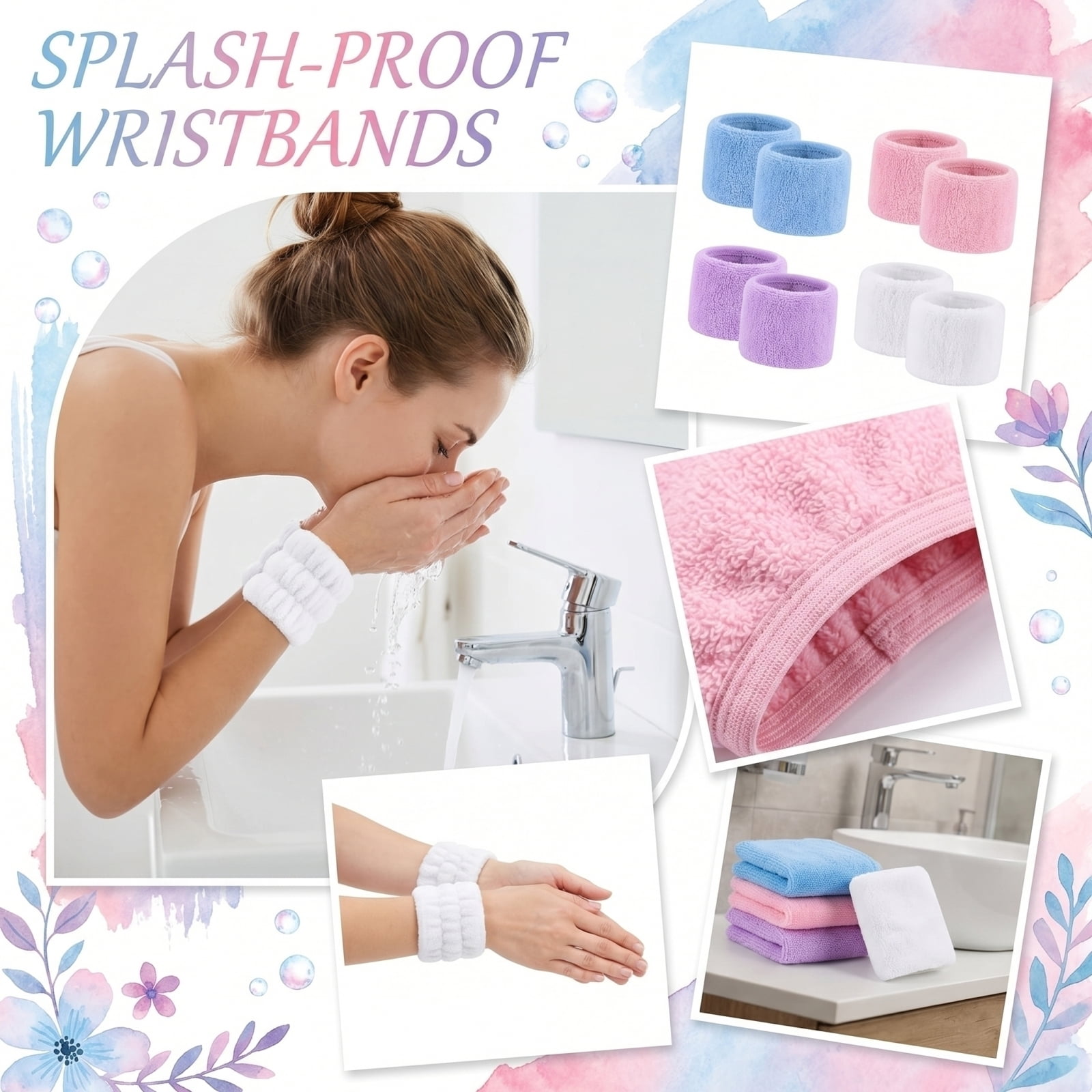 Absorbent Wristband Face Washing Hair Tie Set,Anti-Wet Sleeve Protector ...
