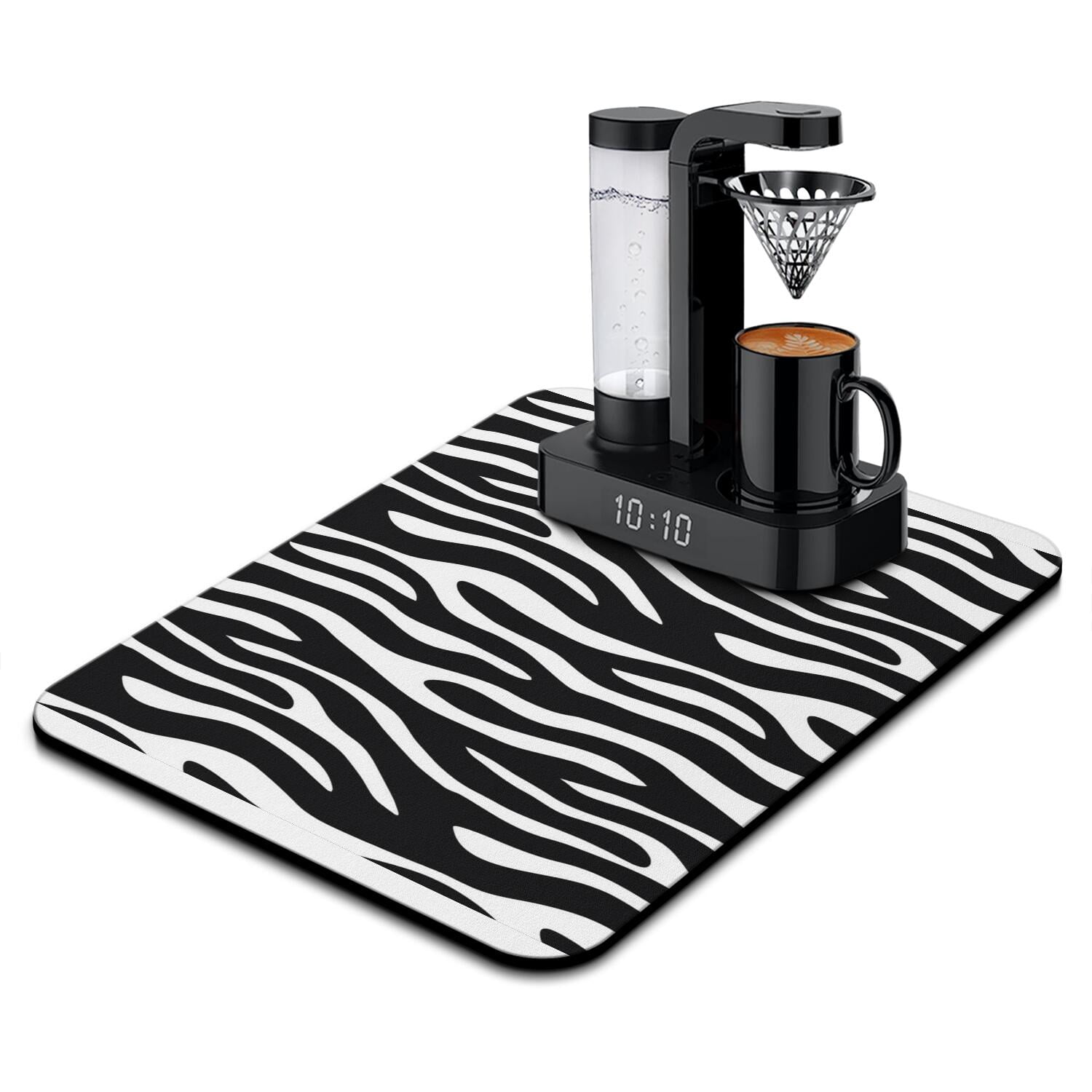 Absorbent Zebra Pattern Coffee Bar Mat, Heat-Resistant Dish Drying Pad ...