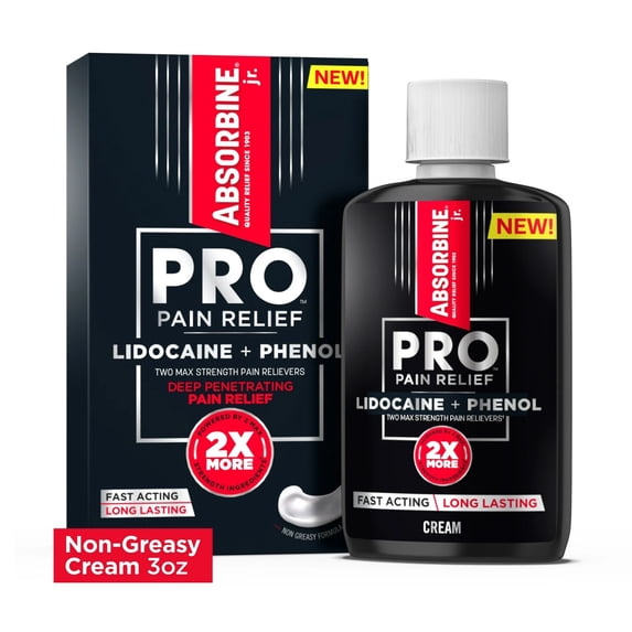 Absorbine Jr. PRO Max Strength Lidocaine Pain Relief Cream, Fast-Acting ...