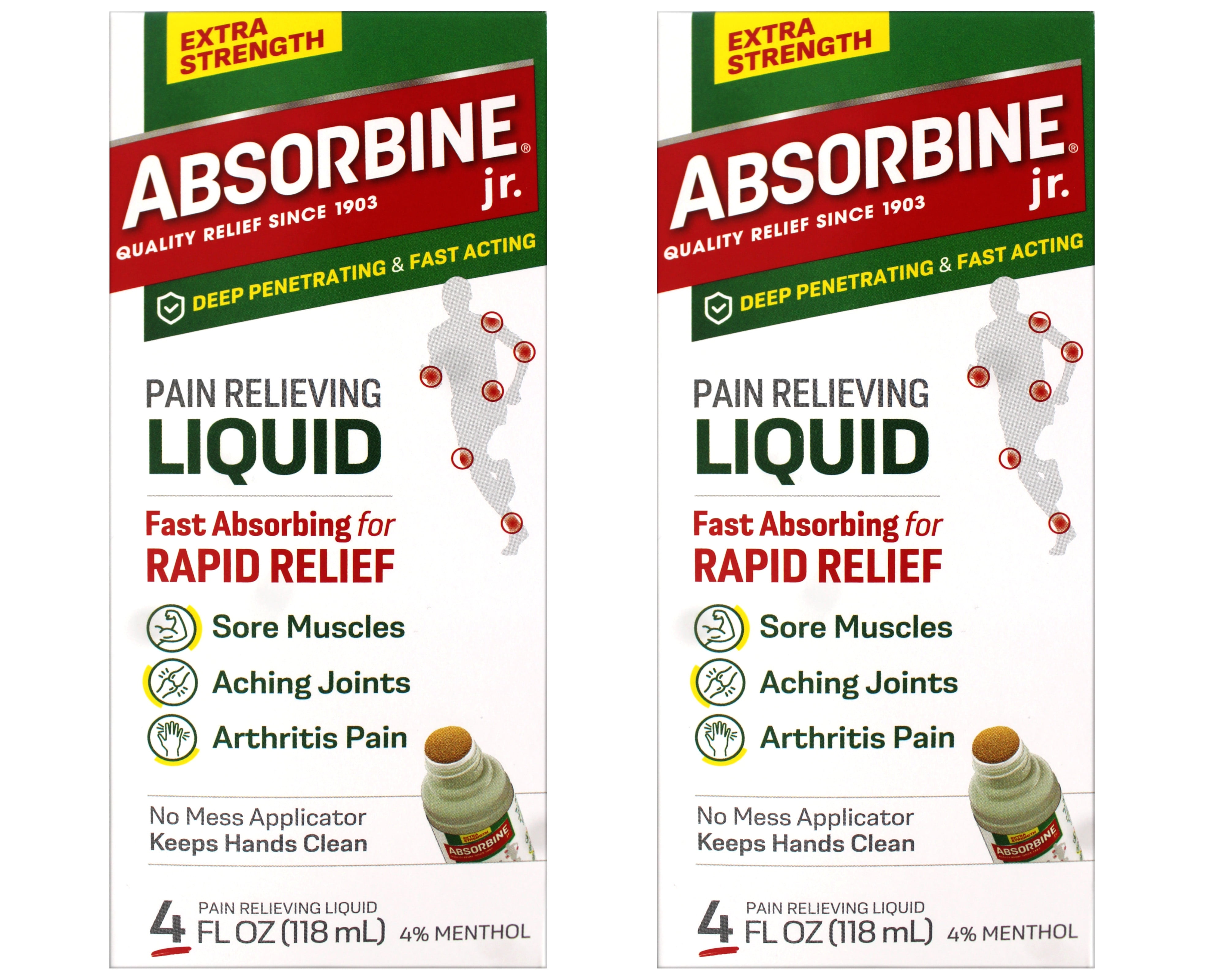 Absorbine Jr., Fast Absorbing Pain Relieving Liquid, 4oz, 2-Pack, Extra ...