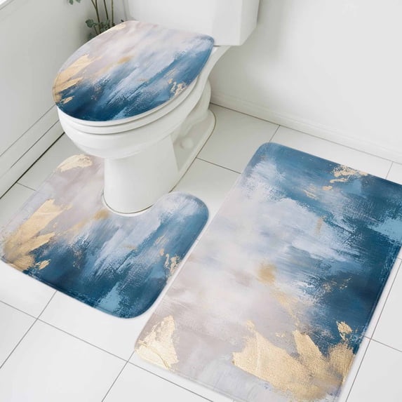 Absstract Color Block Bathroom Rugs Set Blue Gold Gradient Art Non Slip ...