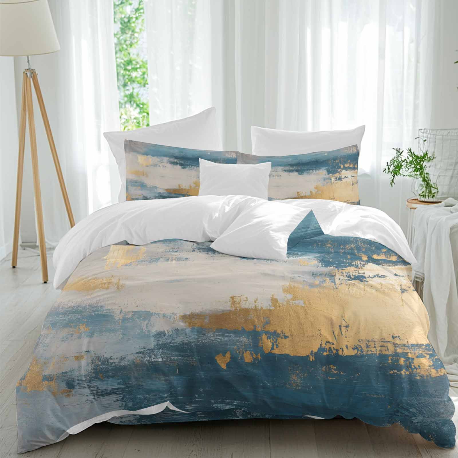 Absstract Color Block Duvet Cover Set California King Size Gold Blue ...