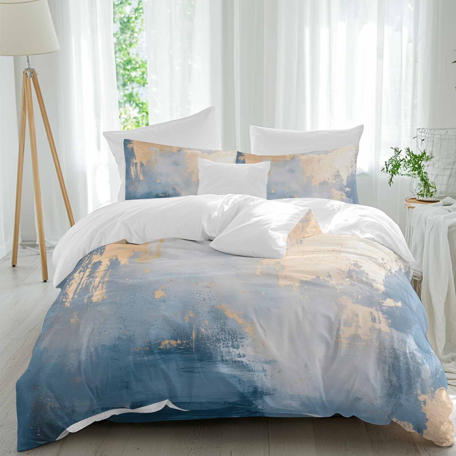 Absstract Color Block Duvet Cover Set Twin Size, Blue Beige Gradient ...