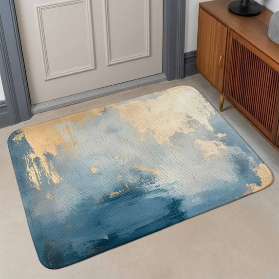 Absstract Color Block Front Door Mat Indoor Entrance, Blue Beige ...