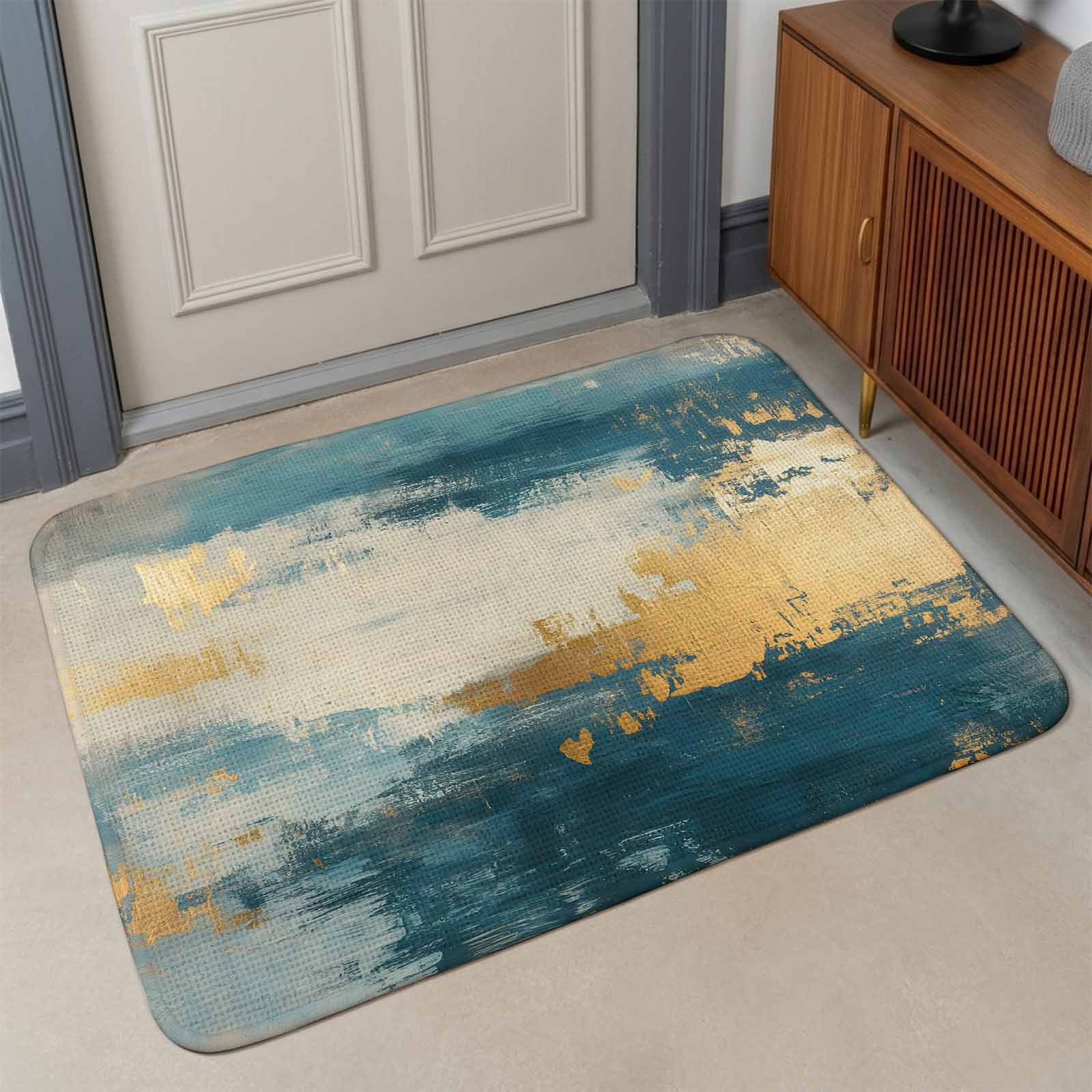 Absstract Color Block Front Door Mat Indoor Entrance, Gold Blue ...