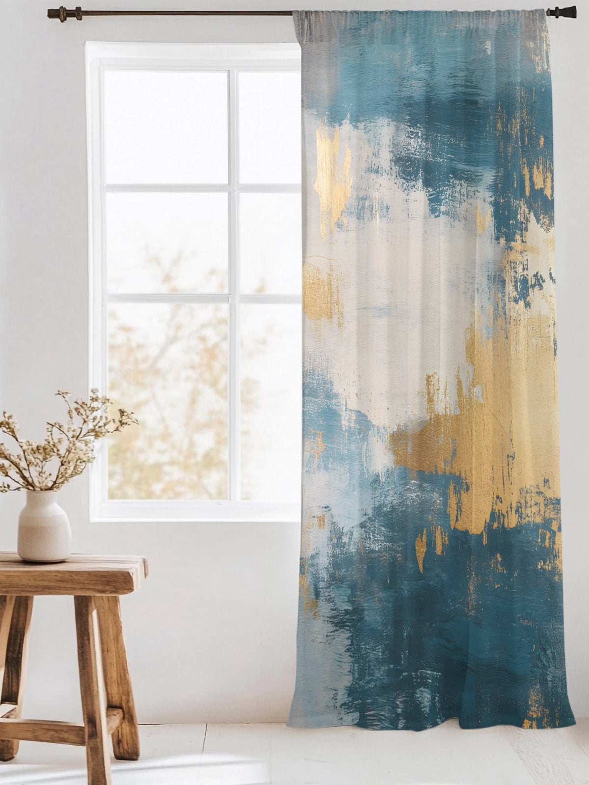 Absstract Color Block Sheer Curtains 108 Inch Long 1 Panel Gold Blue ...
