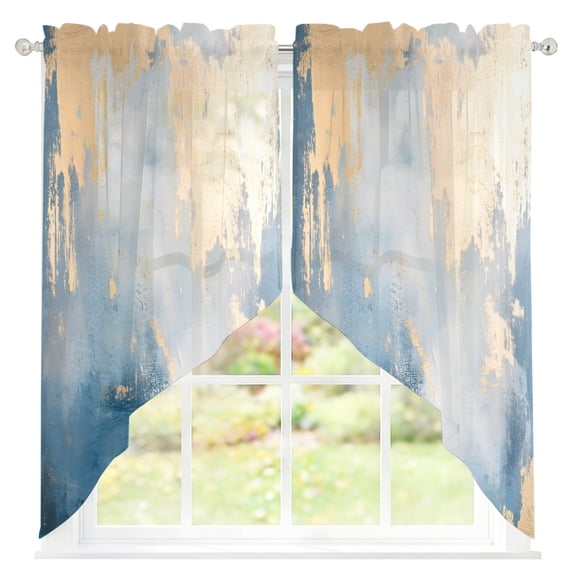 Absstract Color Block Sheer Curtains Swag Valances for Windows Blue ...