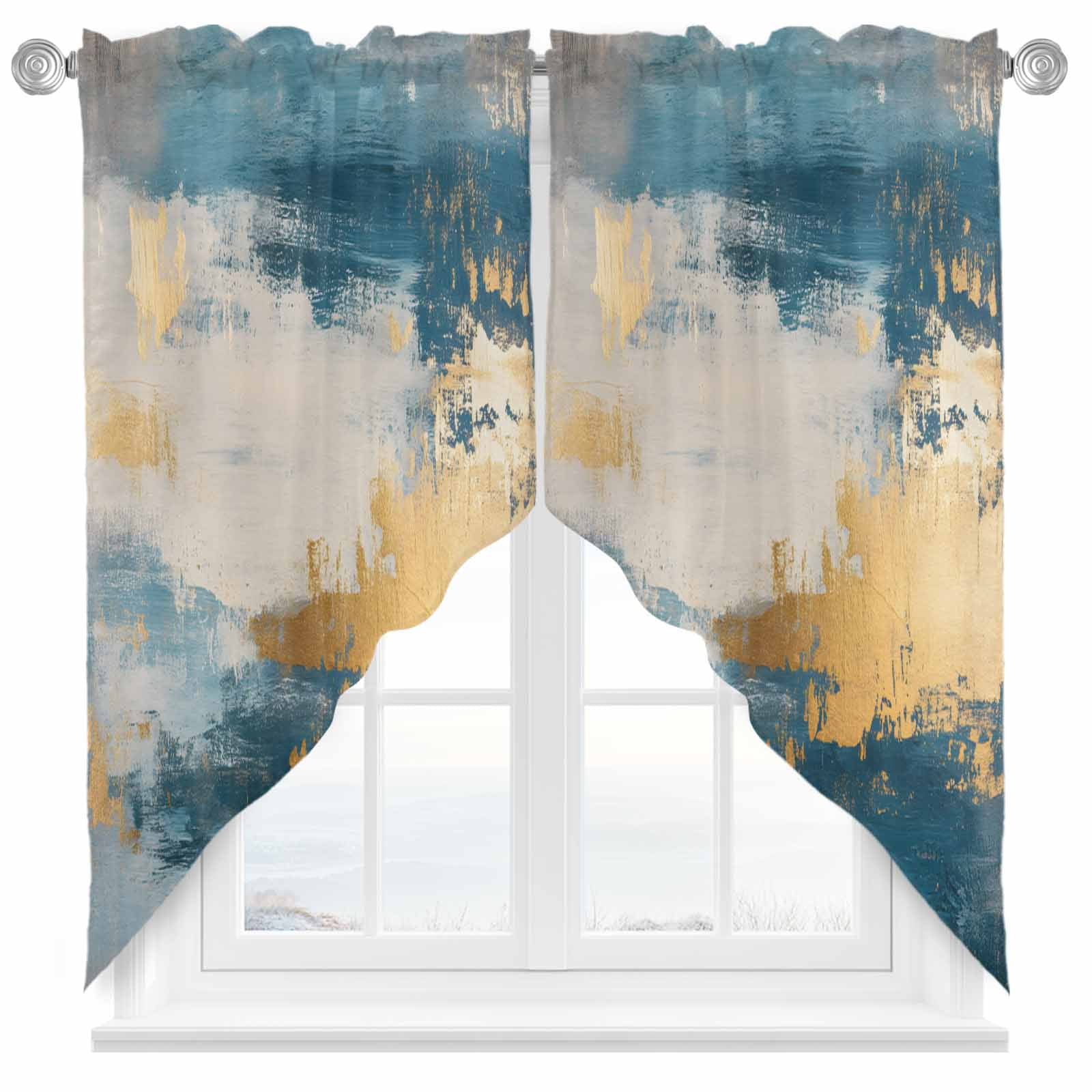 Absstract Color Block Swag Valances for Windows 2 Pack Gold Blue ...