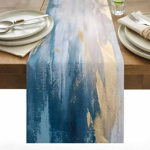 Absstract Color Block Table Runner 13x120 inch Blue Gold Gradient Art ...