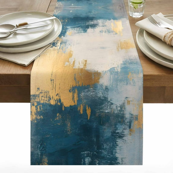 Absstract Color Block Table Runner 13x48 inch Gold Blue Gradient Art ...
