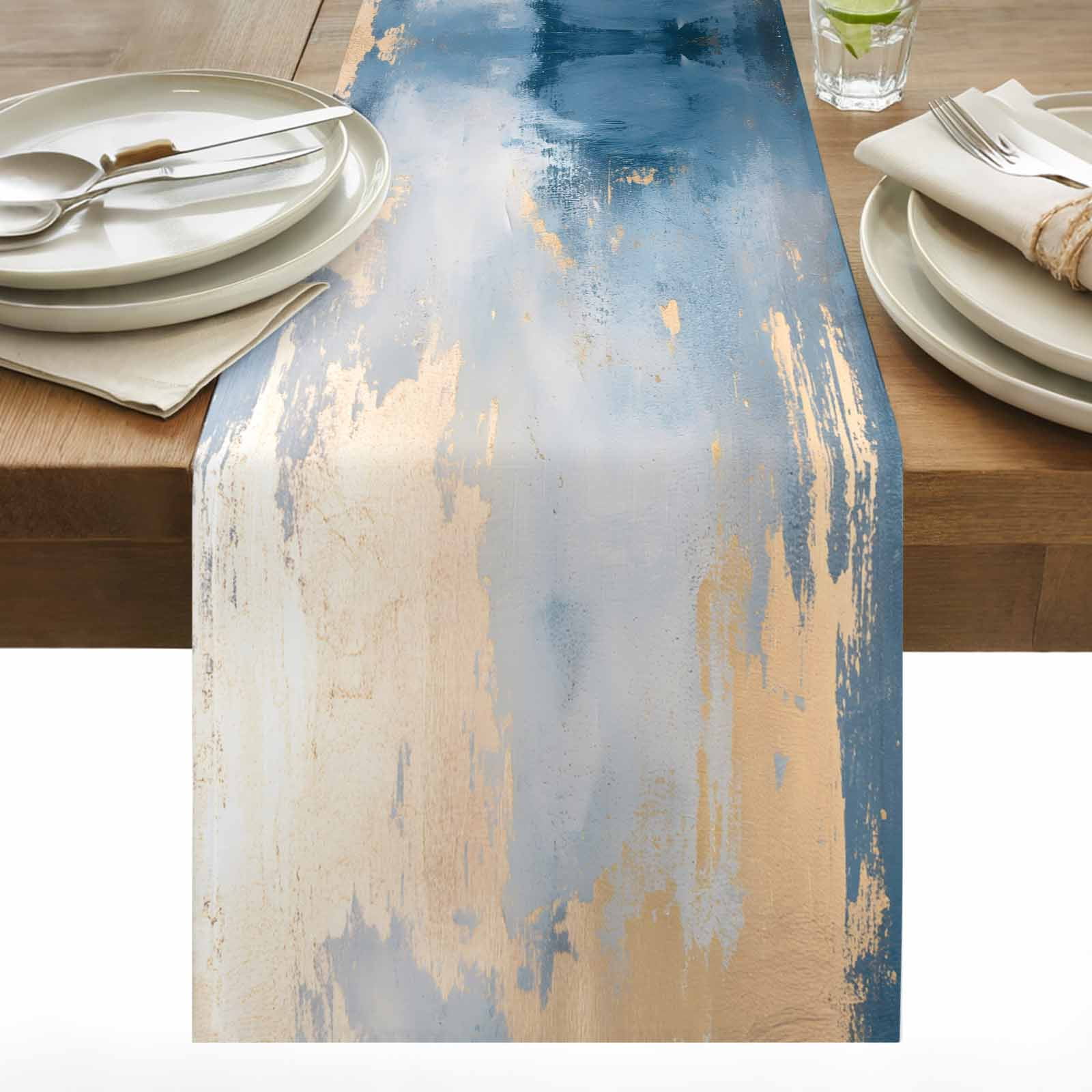 Absstract Color Block Table Runner 13x60 inch Blue Beige Gradient Art ...