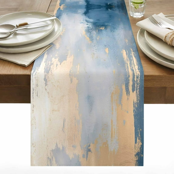 Absstract Color Block Table Runner 13x60 inch Blue Beige Gradient Art ...