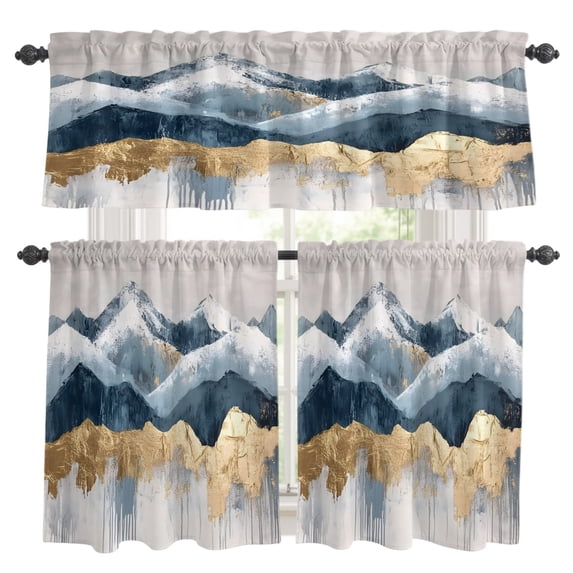 Abstact Color Block Kitchen Curtains Valance and Tier Set Blue Grey ...