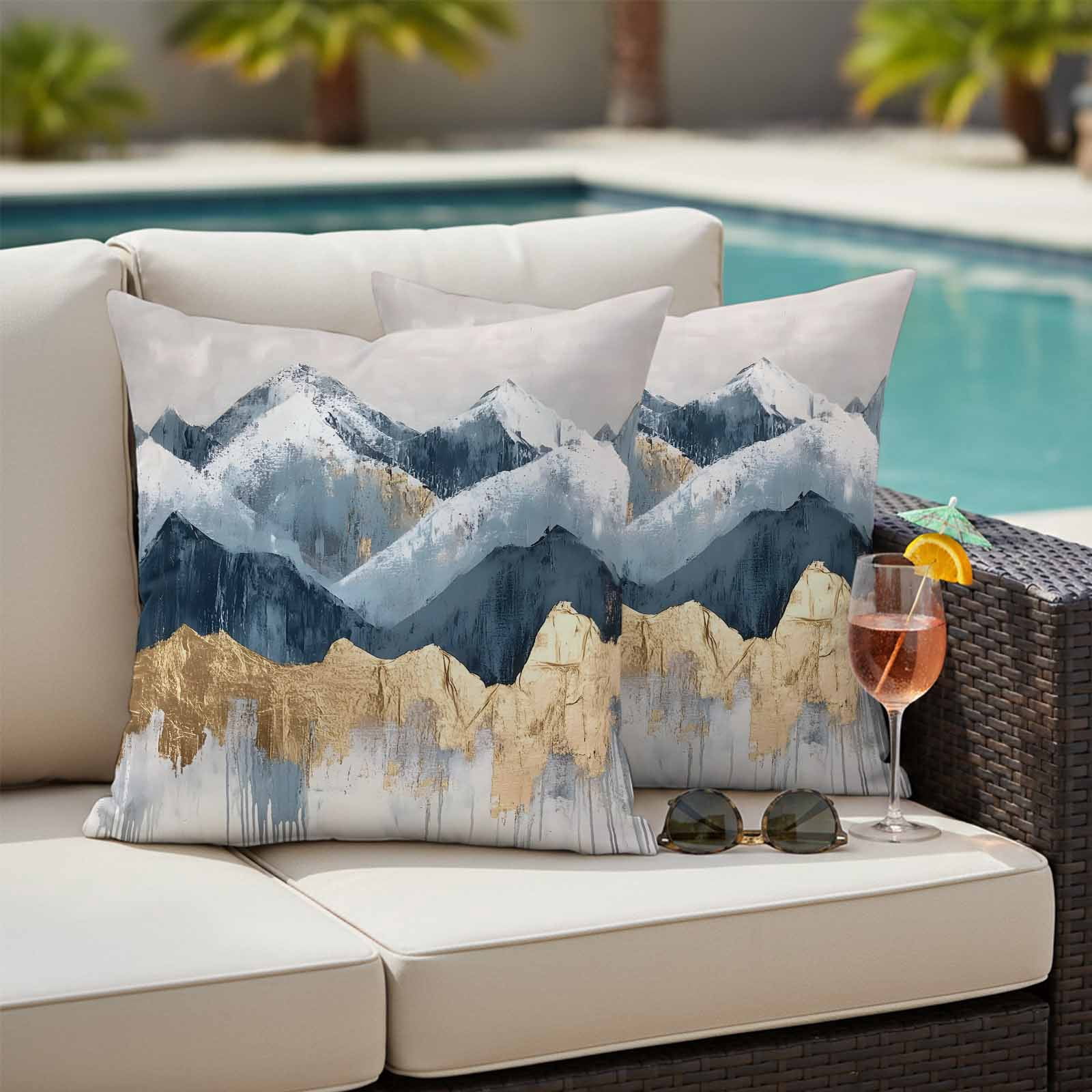 Abstact Color Block Outdoor Throw Pillow Covers Set of 2, Blue Grey ...