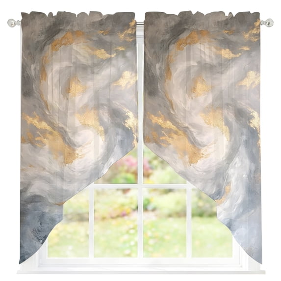 Abstact Marble Texture Sheer Curtains Swag Valances for Windows Grey ...