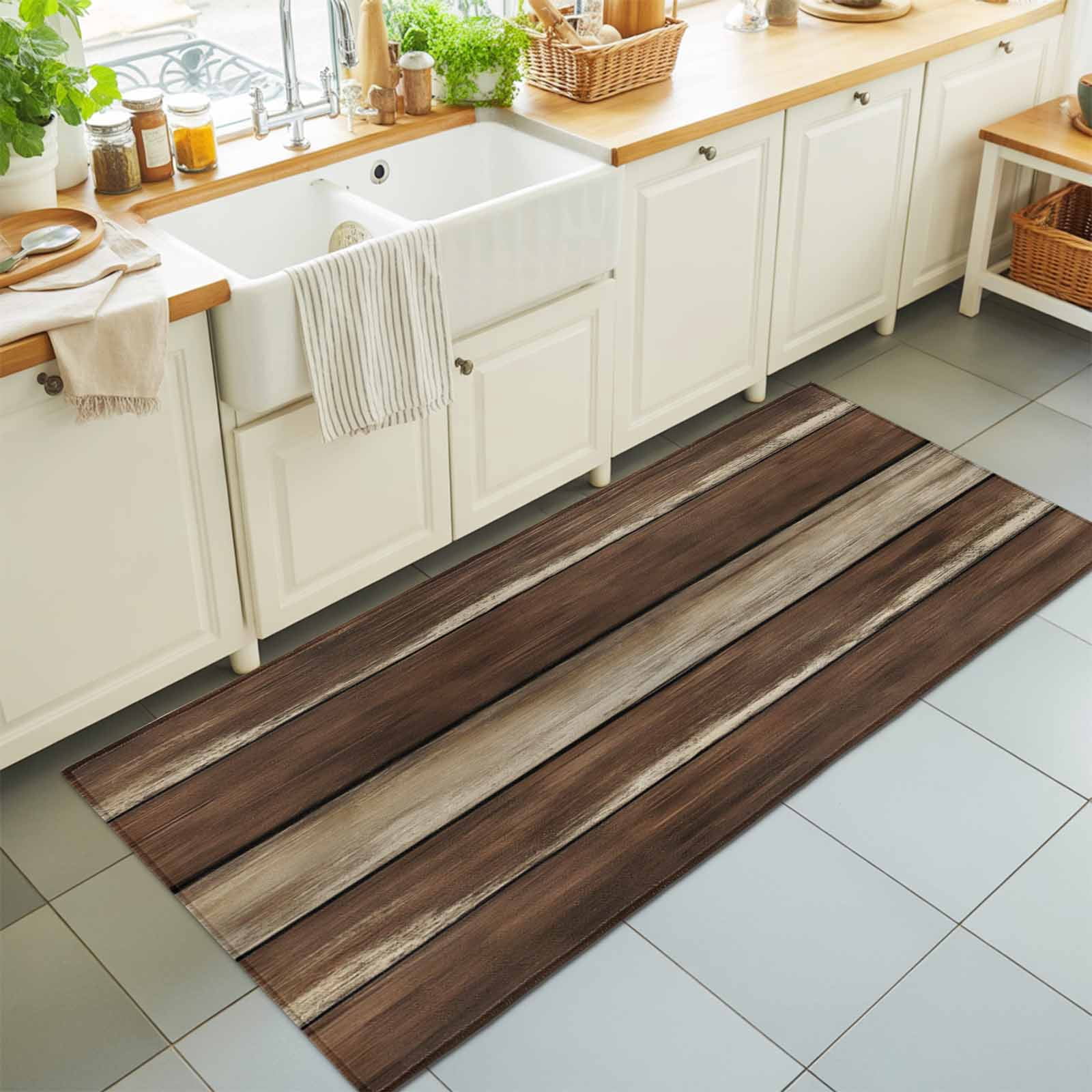 Abstrac Brown Wood Board Rectangle Rug 2'x6' Vintage Farm Wood Grain ...