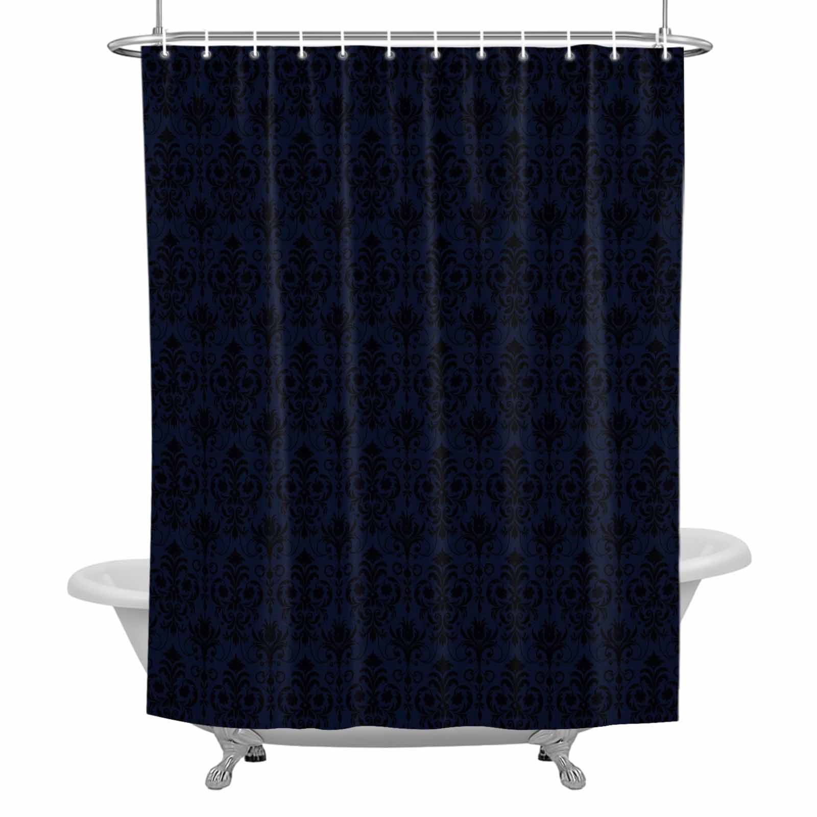 Abstrac Plant Shower Curtain for Bathroom, Black Blue Flower Ethnic ...