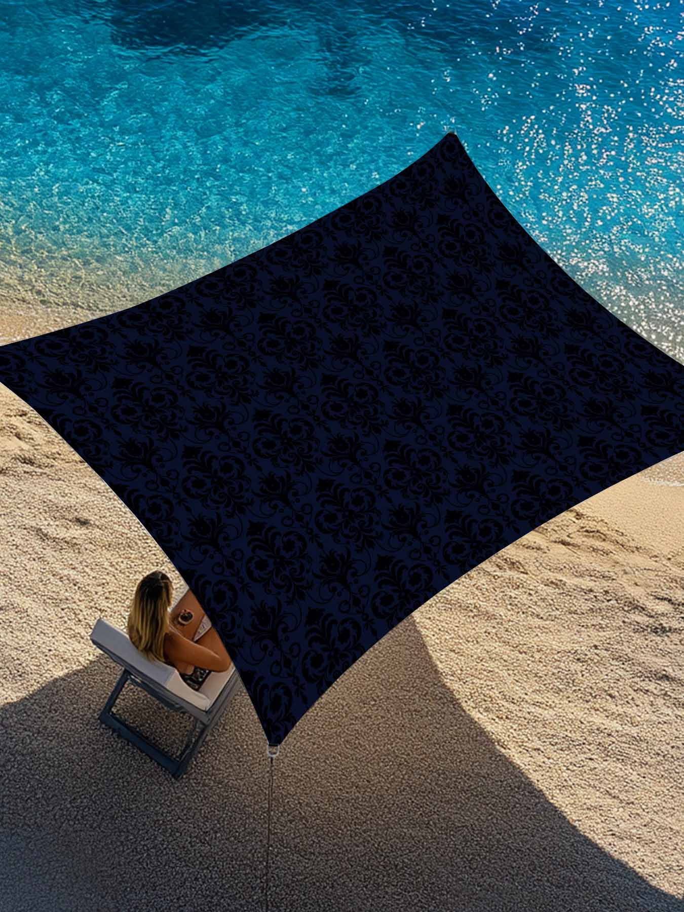 Abstrac Plant Sun Shade Sail 12' x 16', Black Blue Flower Ethnic Style ...
