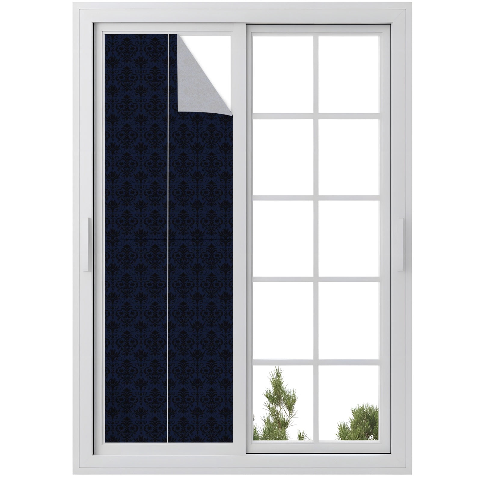 Abstrac Plant Window Privacy Film, Black Blue Flower Ethnic Style ...