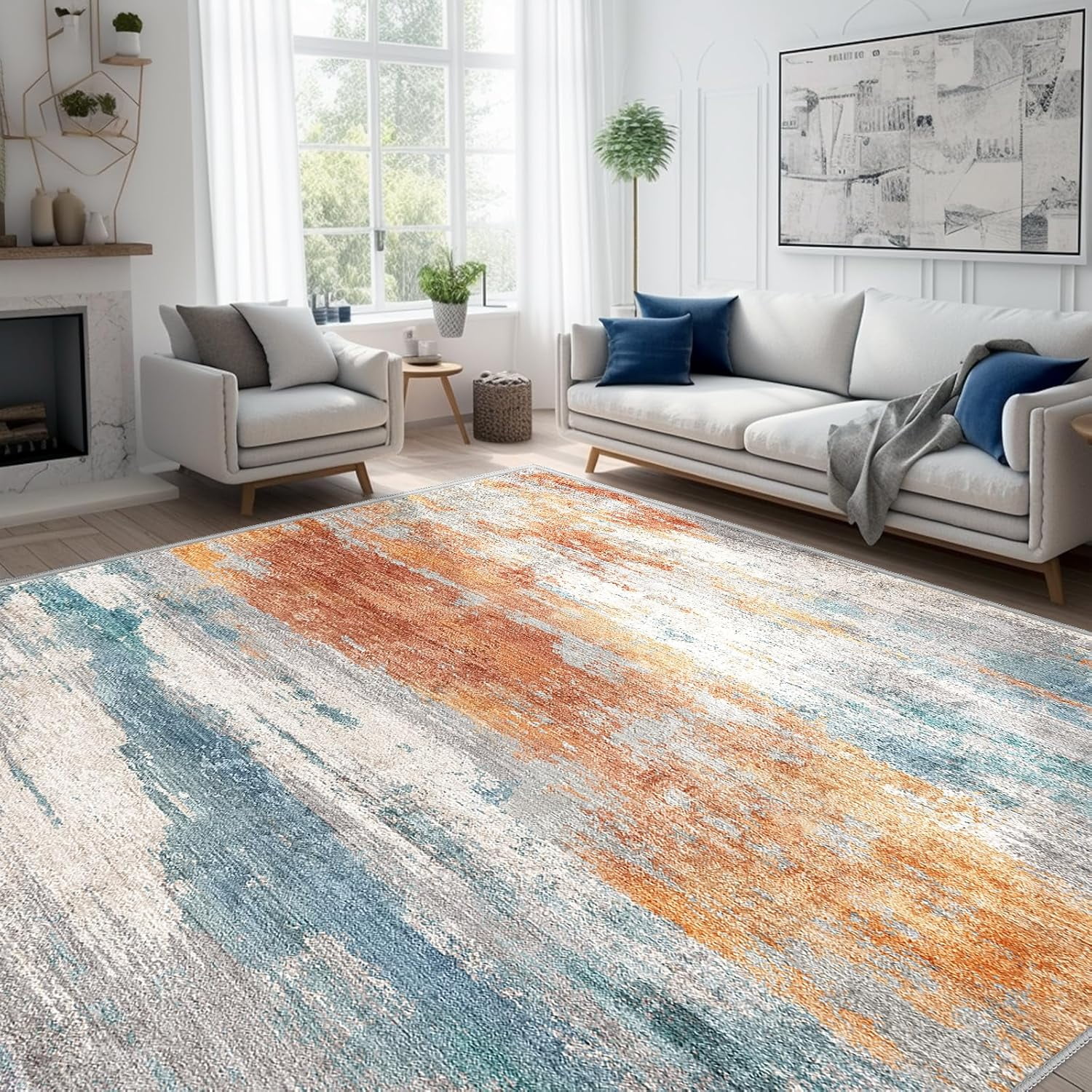 Abstract 10x14 Washable Rug: Modern Non Slip Area Rug Soft Carpet ...