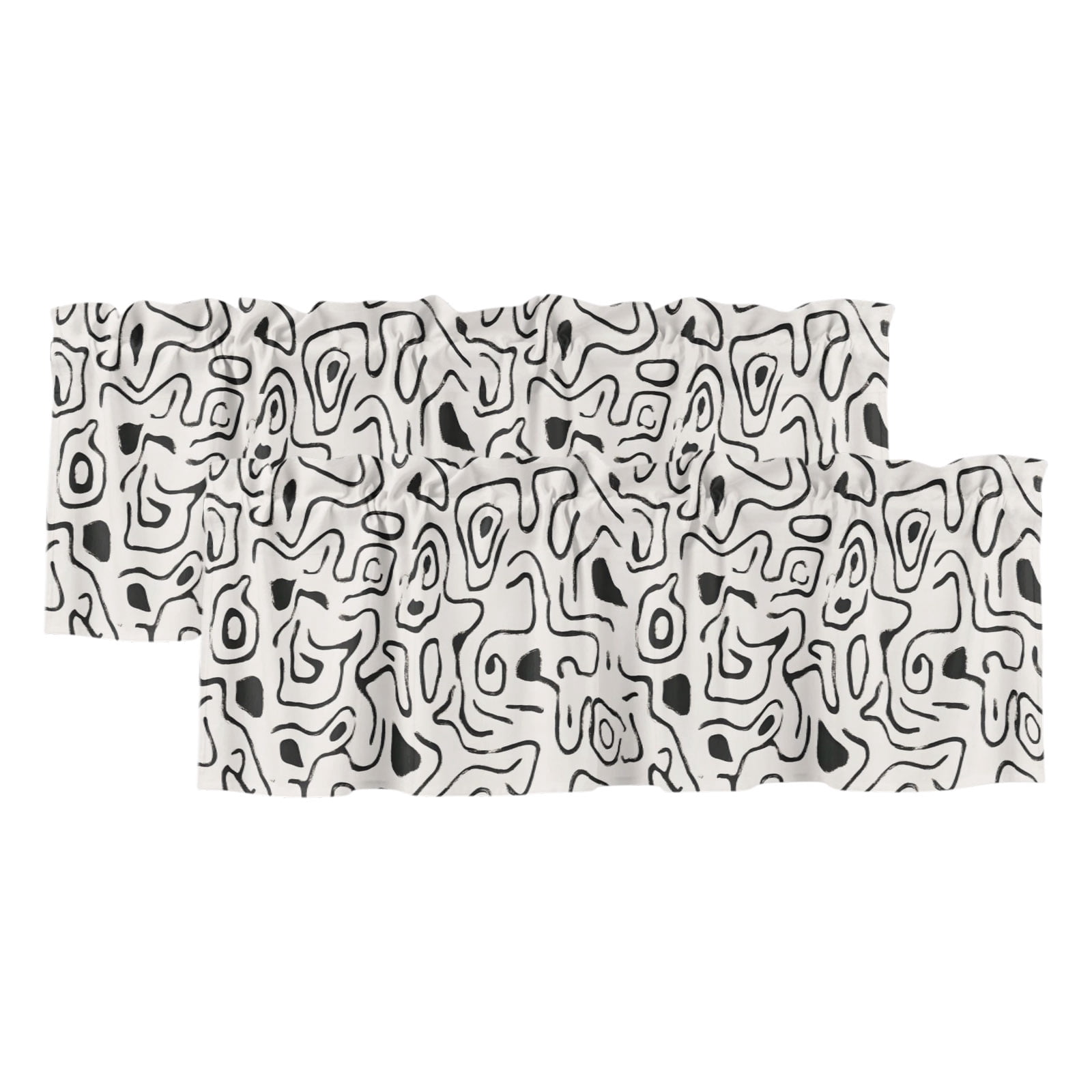 Abstract 2 Panels Kitchen Valance, Black and White Fluid Lines Modern ...