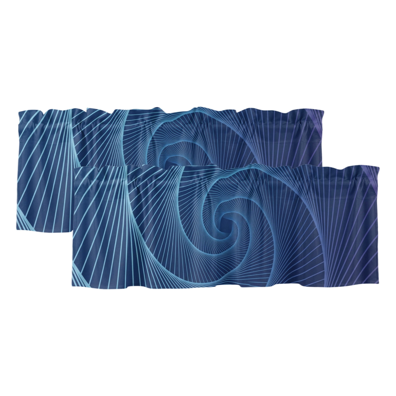 Abstract 2 Panels Kitchen Valance, Blue Stripe Geometric Swirling Shape ...