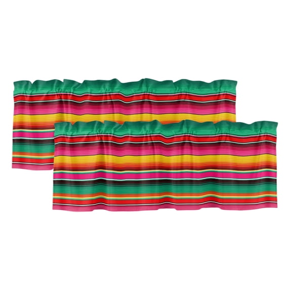 Abstract 2 Panels Kitchen Valance, Colorful Mexican Stripe Green Red ...